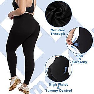 MOREFEEL Plus Size Leggings for Women-Stretchy X-Large-4X Tummy Control High Waist Spandex Workout Black Yoga Pants