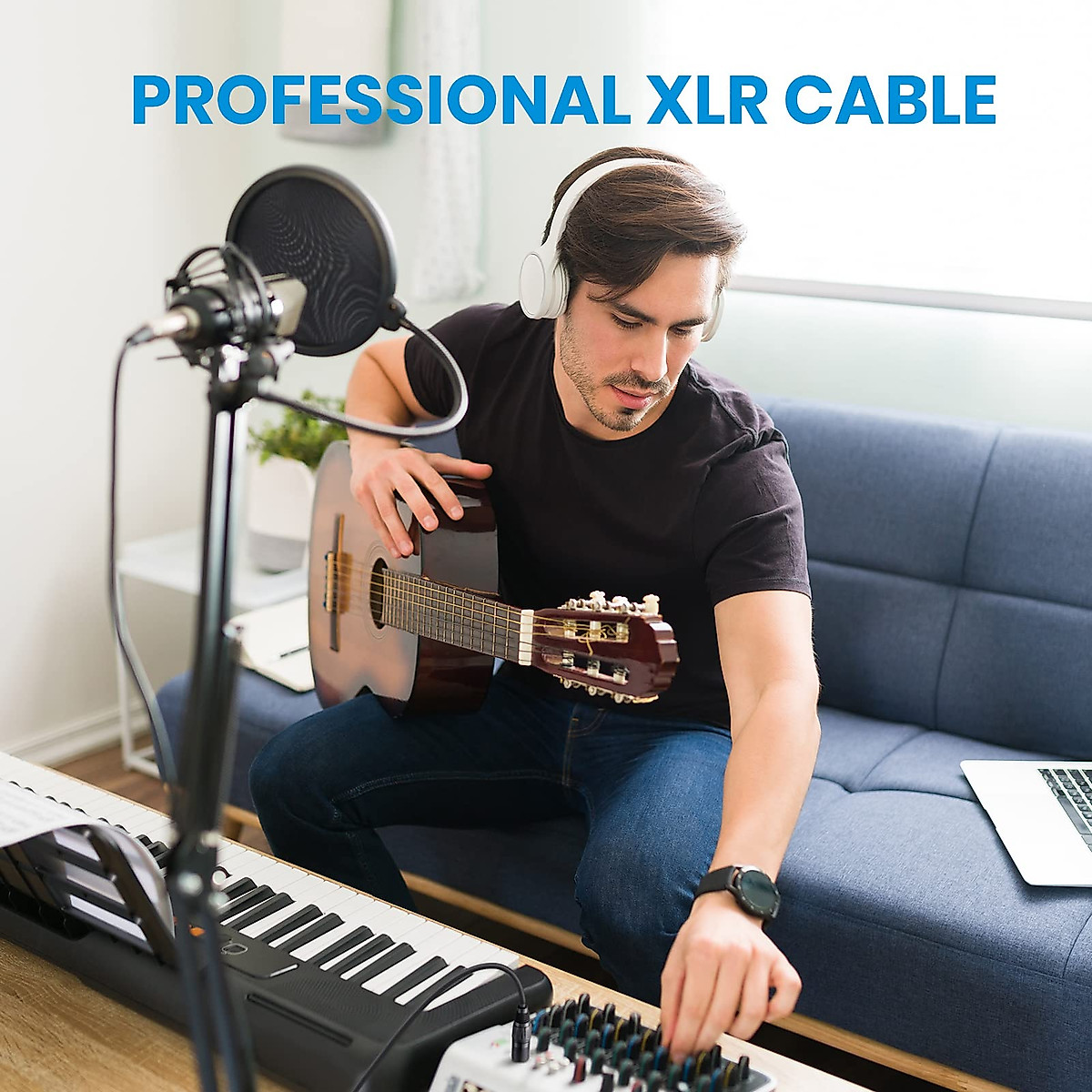 Moukey, 50ft XLR 50 Feet Microphone Male to Female Mic Cables Cord, Black 3-Pack