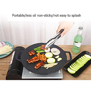 Korean BBQ Grill Pan Non-stick Marble Camping Round Griddle,Korean Non-stick Round Baking Pan,Korean BBQ Grill Pan, Round Barbecue Griddle Pan with Handle for Baking,Grill,BBQ