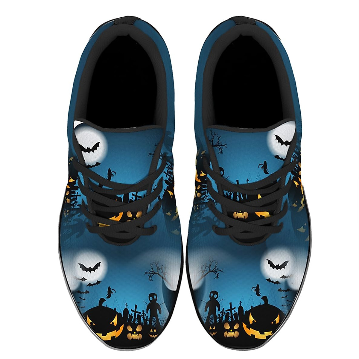Men Women Halloween Pumpkin Shoes Unisex Fashion Breathable Running Sneakers Lightweight Casual Sports Shoes Black Size 6