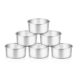 TeamFar 4 Inch Cake Pan, 6 Pcs Layer Baking Round Cake Pans Set Stainless Steel, For Baking Steaming Serving, Healthy & Sturdy, Mirror Finish & Dishwasher Safe