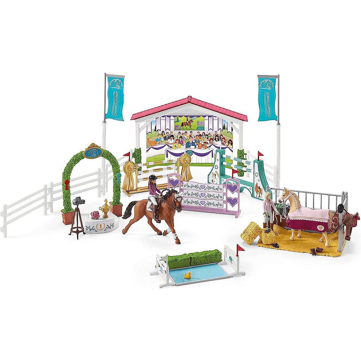 Schleich Horse Club — 86-Piece Friendship Horse Tournament Playset, Horse Playset with Arabian Mare Figurine and 2 Dolls, Horse Toys for Girls and Boys Ages 5+