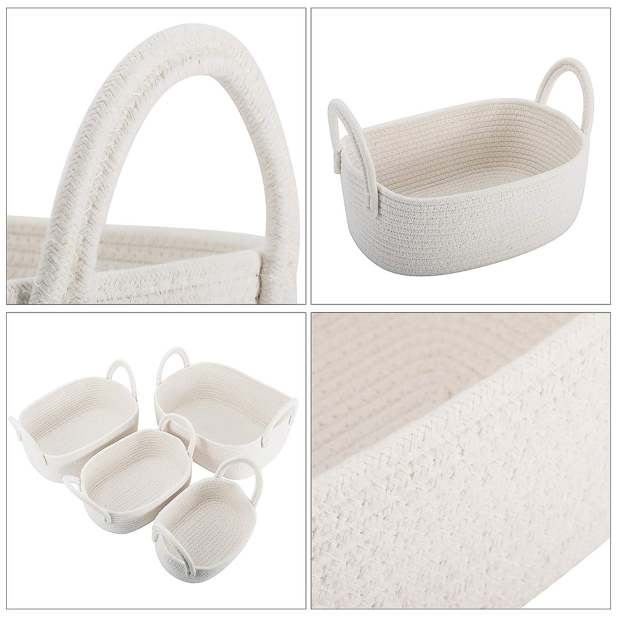 Patioer Storage Baskets Set of 4 - Woven Basket Cotton Rope Bin, Small White Basket Organizer for Baby Nursery Laundry Kid's Toy