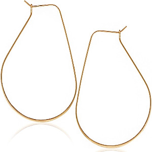 Thin Gold Hoop Earrings for Women - Gold Threader Earrings for Women, 18k Yellow Gold Plated Earrings, Gold Oval Hoop Earrings, Gold Teardrop Earrings for Women, Drop Dangle Gold Earrings for Women