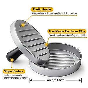 Leonyo 5 Pack Burger Smasher Tool, Griddle Accessories with 12" Basting Cover, Stainless Steel Smash Grill Press Metal Burger Spatula, Hamburger Patty Maker with 90 Wax Papers, Flat Top Grill Cooking