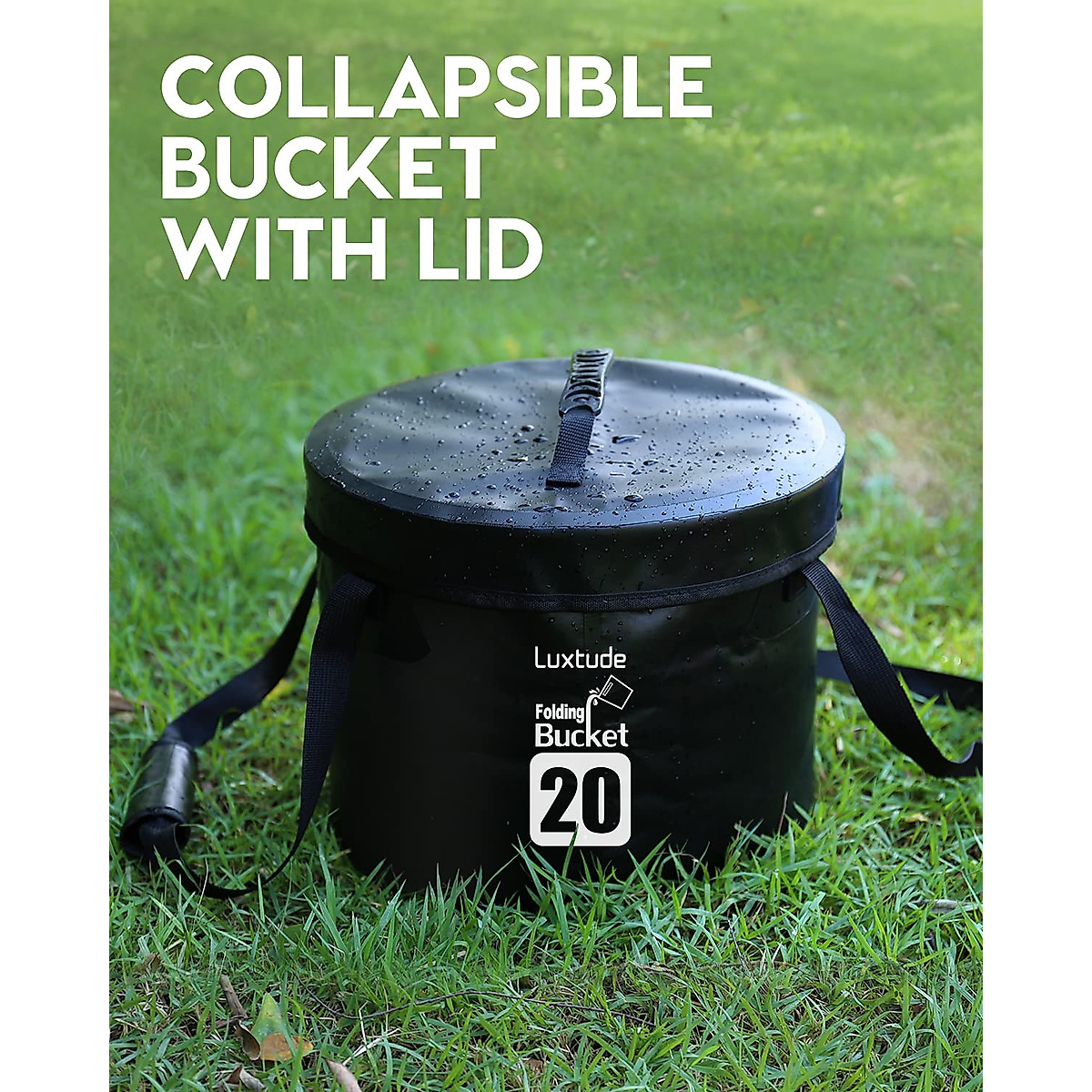 Luxtude Collapsible Bucket with Lid, 5 Gallon Bucket(20L), Camping Bucket, Food Grade Water Bucket, Folding Bucket for Camping, Hiking, Fishing, Car Washing Bucket