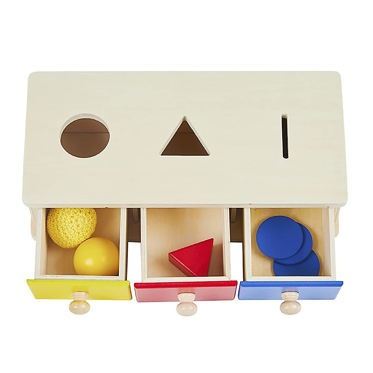 Kghios Montessori Box w/Bins Coin Box Object Permanence Box with Drawer Imbucare Box w/Ball 4 in 1 Montessori Infant Toys for Toddlers Materials for 6-12 Month Babies Infant 1-2 Year Toddlers Toys