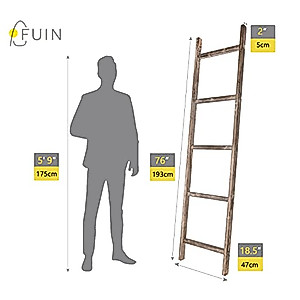 FUIN 6.3 Ft (76") Rustic Blanket Ladder Holder Farmhouse Wood Decorative Wall Leaning Quilt Towel Display Bathroom Rack, Light Brown