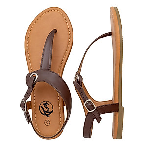 Trary Flat T-Strap Thong Sandal for Women BROWN 07