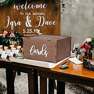 OurWarm Wedding Card Box for Reception, Wood Gift Card Box with Slot, Brown Wooden Envelope Money Box for Rustic Wedding Decor Party Birthday Bridal Shower Baby Shower Graduation Decorations
