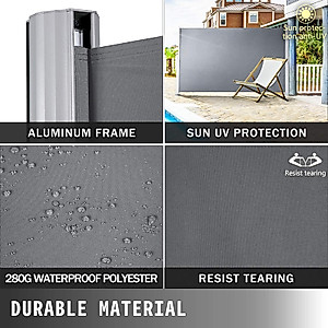 VEVOR Retractable Side Awning, UV 50 71''x118'' Full Aluminum Rust-Proof Outdoor Privacy Screen, 280 g Thicken Folding Room Divider Fence & Wind Screen for Backyard, Balcony, Roof Terraces, Grey