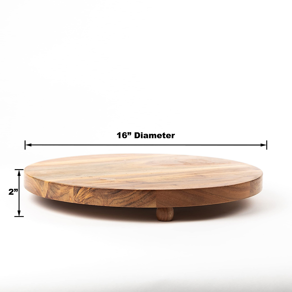 Round Acacia Wood Pedestal Board, Wooden Decorative Display Tray with Feet (16")