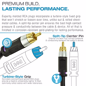 Mediabridge ULTRA Series Subwoofer Cable (25 Feet) - Dual Shielded with Gold Plated RCA to RCA Connectors - Black