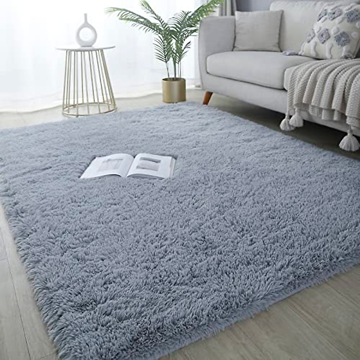 GERBIT Shag Area Rug 9x12 Feet Soft Indoor Rectangular Rugs Carpet Modern Luxury Plush Rugs for Living Room Home Decor Gray