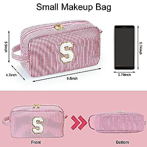 YOOLIFE Large Pink Makeup Pouch - Personalized Cute Initial Makeup Bag Cosmetic Travel Bag Make Up Bags Toiletry Pouch Gift Women Her Birthday Friend Female Friendship Sister Mom Teacher Bridesmaid S