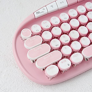 RK ROYAL KLUDGE RK838 Pink Wireless Keyboard, Retro Typewriter Keyboard BT/2.4G/Wired Mode, 75% RGB Hot Swappable Gaming Keyboard with Round Keys 10 Buttons, Pink Switch