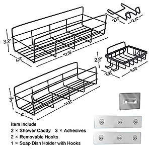 Goabroa No Drilling Shower Caddy Basket Shelf, 3 Pack Self Adhesive Shower Shelves with Soap Holder and Hooks, Multifunctional Wall Storage Organizer for Bathroom
