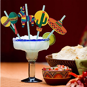 Fiesta Party Straws | Mexican Decorations | Final Fiesta Bachelorette Party Supplies | Set of 32, PRE-ASSEMBLED Paper Straws