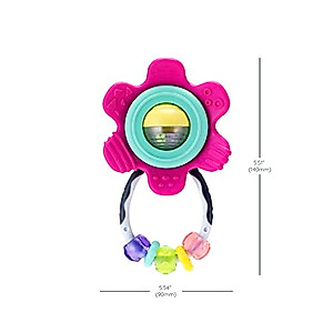 Infantino Spin & Teethe Gummy Pink Flower Rattle - Easy to Grab, Chewy Rings, Multi-Texutre Petals, Roller Ball Center - Teething & Sensory Play, Ages 0 Months +