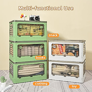 NEALYSEA 32Qt Plastic Storage Bins with Lid, Collapsible Storage Bins with Wheels, Storage Boxes with 4 Doors, Stackable Storage Bins for Organizing Clothes, Snacks and Camping, 2-Pack (Grey)