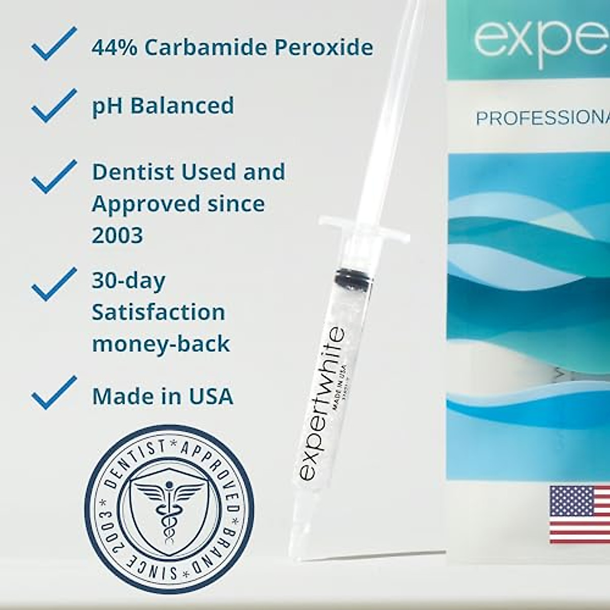 Expertwhite Teeth Whitening Gel Refills (6-gels). Made USA. 44 percent Carbamide Peroxide Tooth Bleaching Gel bleach For Invisalign style trays, Dental Grade Tooth Whitener. 6 syringes
