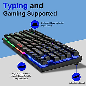 Gaming LED Keyboard and Mouse Combo,Compact 89 Keys with Numbric Tenkeys Pad,Rainbow Backlit,Ergonomic Mice 2 Side-Button USB Wired 75% Mechanical Feel for Computer PC Laptop PS5 (Compact Layout)