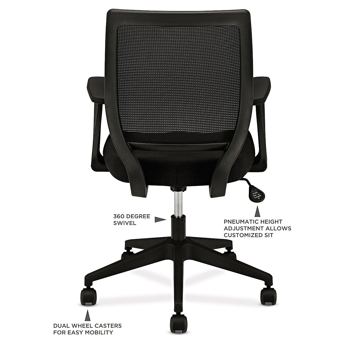HON VL521VA10 VL521 Series Mid-Back Work Chair, Mesh Back, Fabric Seat, Black