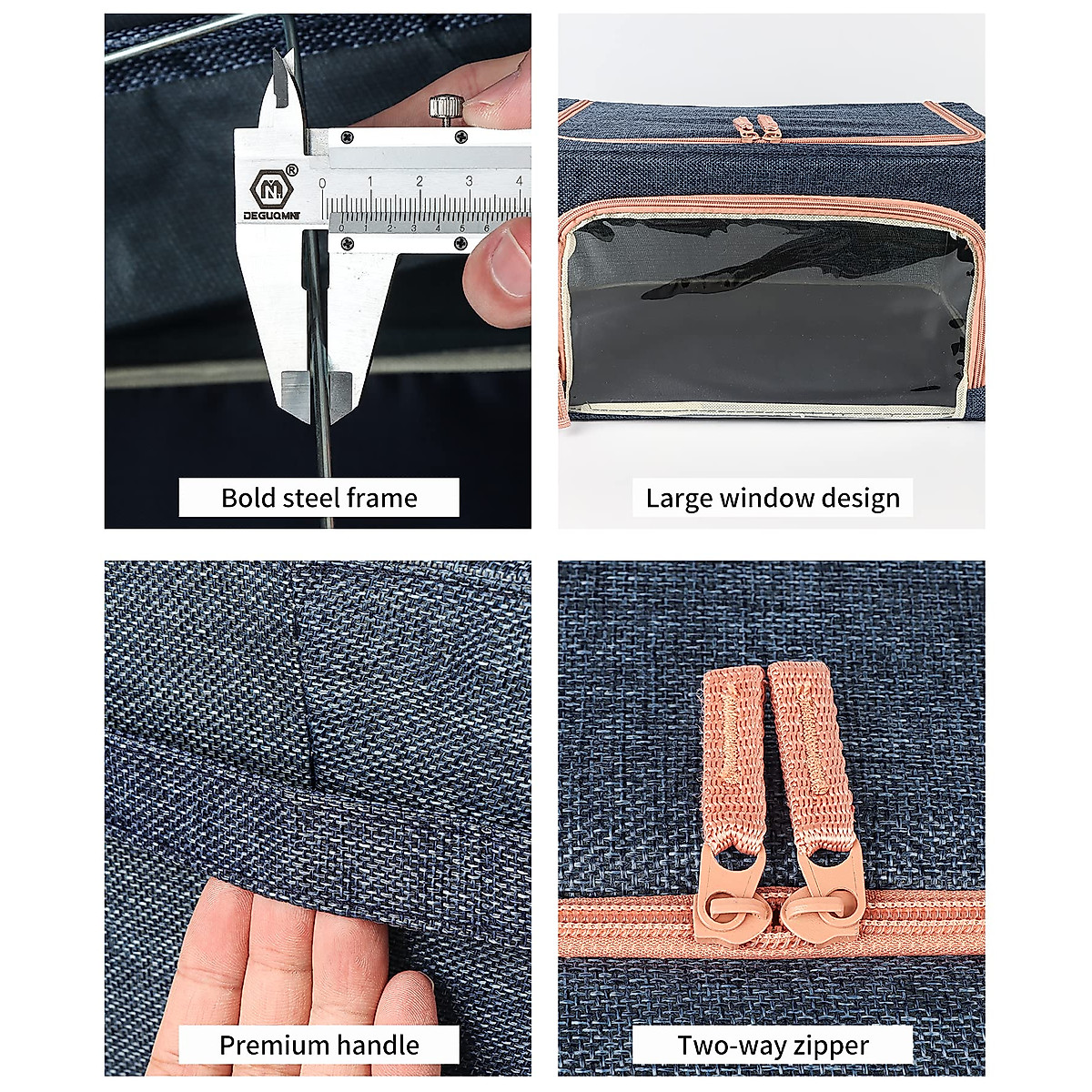 Pranski 2-PACK Clothes Storage Bins Box, Linen Fabric Foldable Cloth Container with Clear Window & Carry Handles Metal Steel Frame - Large Capacity for Closet, Blankets, Toys, Books (Blue, 22L)