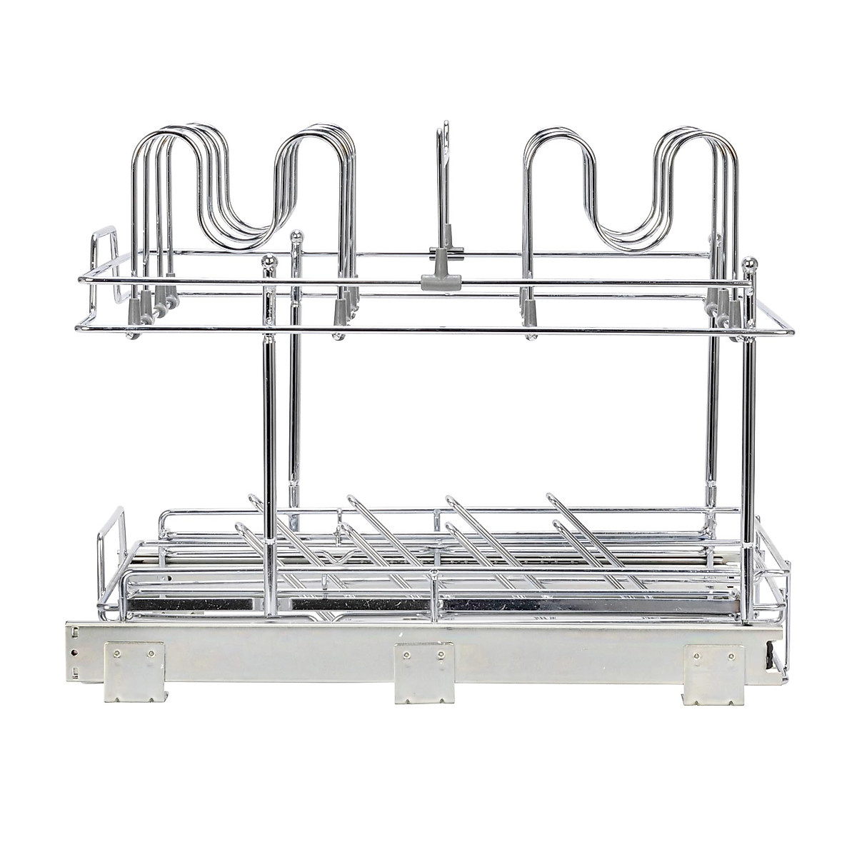 Household Essentials C42617-1 Glidez 2-Tier Pot and Lid Kitchen Cabinet Organizer | 21 in D x 14.1 in W x 16.2 in H | Chrome Wire, Silver