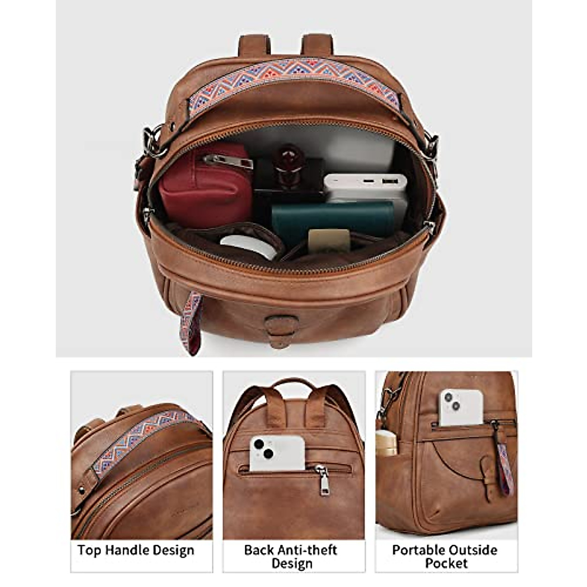 FADEON Mini Backpack Purse for Women, Designer Leather Cute Roomly Small Backpacks, Ladies Shoulder Backpack Fashion Handbag