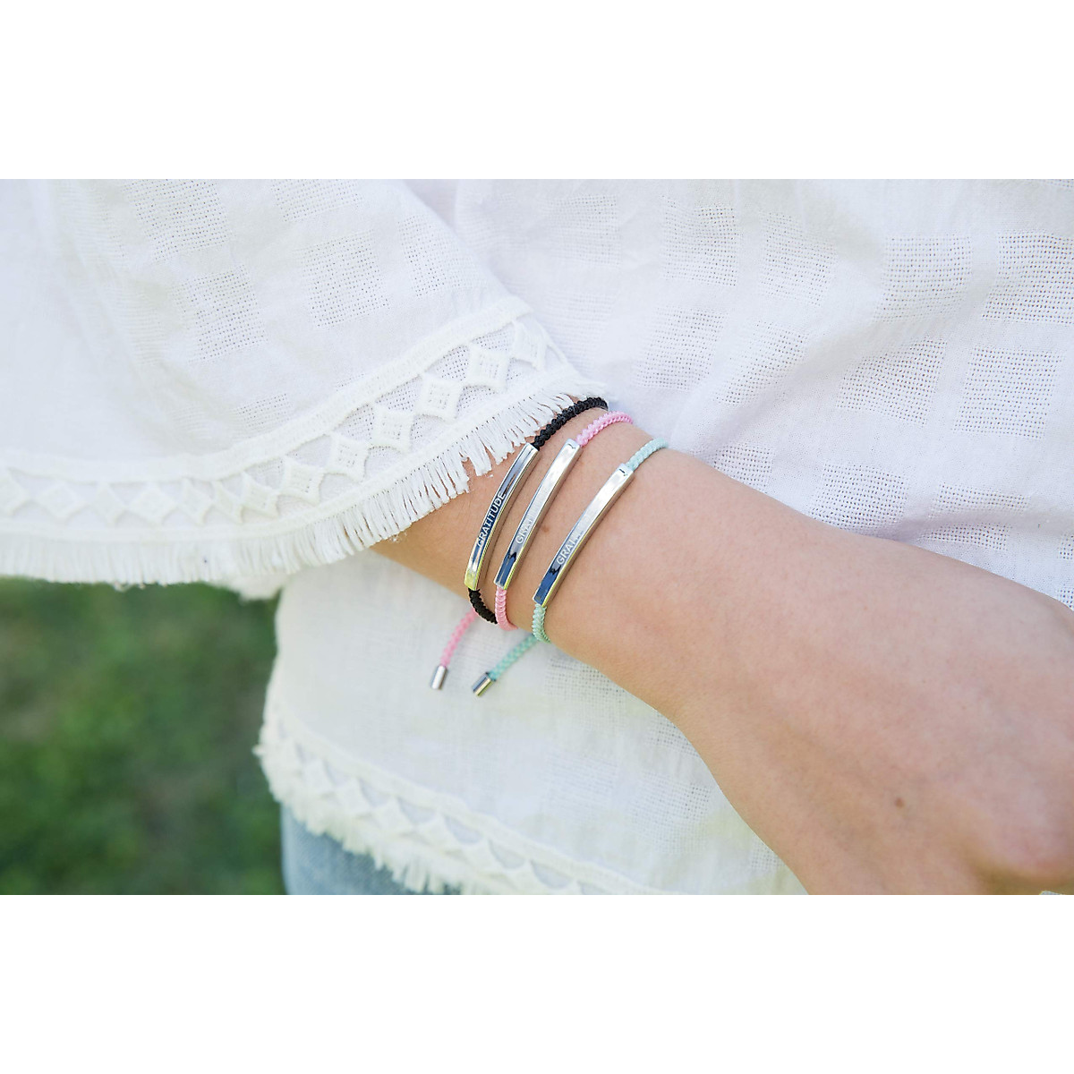 Tally Puppy Gratitude Engraved Braided Bracelet Inspirational Bracelets Encouragement Gifts For Women Mantra Bracelets Women Thinking Of You Gifts For Women Meaningful Gifts Adjustable (Aqua)