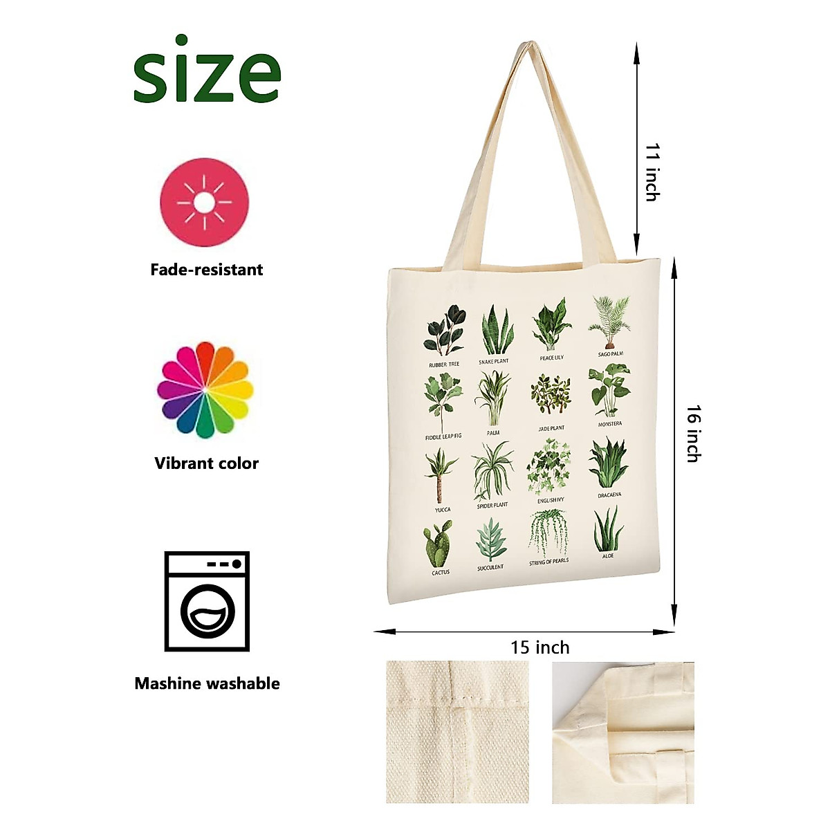 AUSVKAI Canvas Tote Bag Aesthetic for Women, Cute Trendy Green Plants Reusable Cotton Bags with Handle for Grocery College Shopping Beach