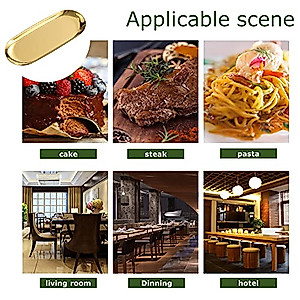 2 Pack Long Narrow Gold Rolling Metal Decorative Tray, 12 Inch Stainless Steel Golden Serving Tray, Oval Brass Vanity Tray Table Décor Platter for Jewelry, Towel, Bathroom, Desktop, Exxacttorch