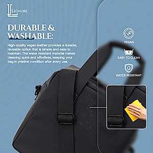 LEONORE Lunch Bag | Insulated Cooler for Work, College, Travel | Large Reusable Lunchbox for Men & Women | Vegan Leather Designer Tote (Matte Black)