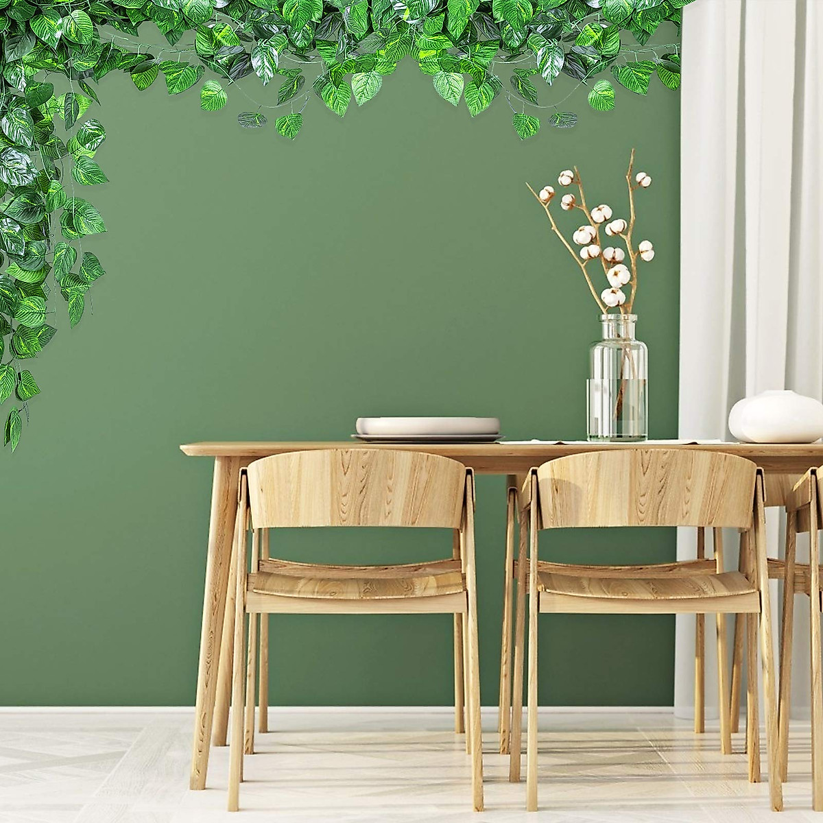 UIFCB 14 Pack 105 Ft Fake Vines, Artificial Ivy Vines with Extra Larger Leaves, Foliage Flowers Hanging for Aesthetic Room Decor and Home Kitchen Garden Office Wedding Wall Decor.