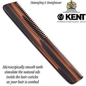 Kent 6T 6.9 Inch Double Tooth Hair Dressing Comb, Fine and Wide Tooth Dresser Comb For Hair, Beard and Mustache, Coarse and Fine Hair Styling Grooming Comb for Men, Women and Kids. Made in England