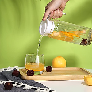 Acrylic Pitcher 37 oz, OEH Unbreakable Plastic Pitcher, Clear Plastic Pitcher with Lid, BPA-Free, Heat-Resistant Small Plastic Water Pitcher for Tea, Sangria, Lemonade, Juice, Milk, Stripe