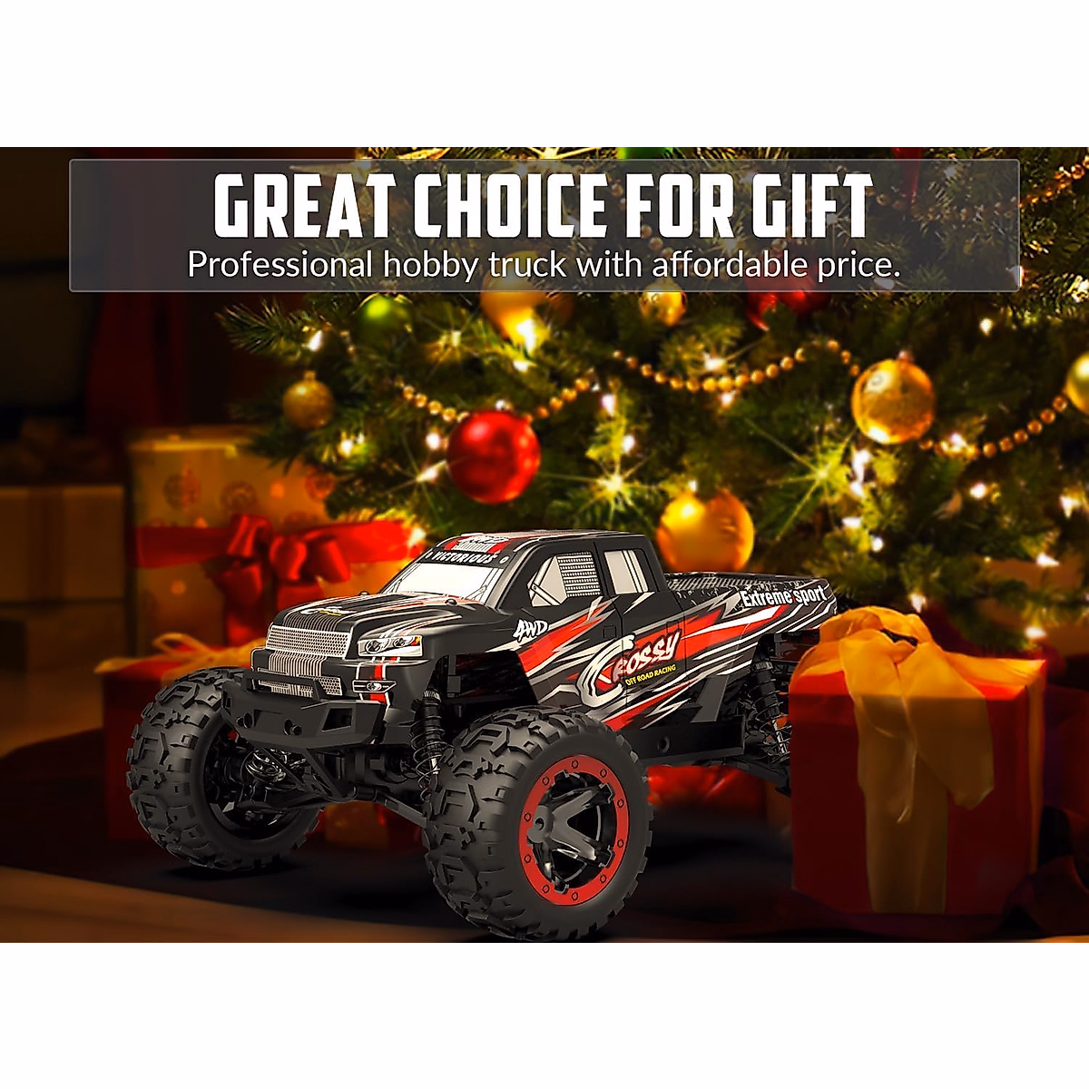RACENT RC Car, 1:16 Scale All Terrain Monster Truck, 30MPH 4WD Off Road Fast Remote Control Toy 2.4Ghz High Speed Electric Vehicle with 2 Rechargeable Batteries, 40+ Min Play, Gift for Boys Adults
