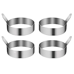 2/4/6Pcs Egg Rings Round Egg Frying Mold Pancake Shaper Stainless Steel Omelette Mould with Handle for Breakfast Camping (3.5inch/3inch)(S 4PCS)
