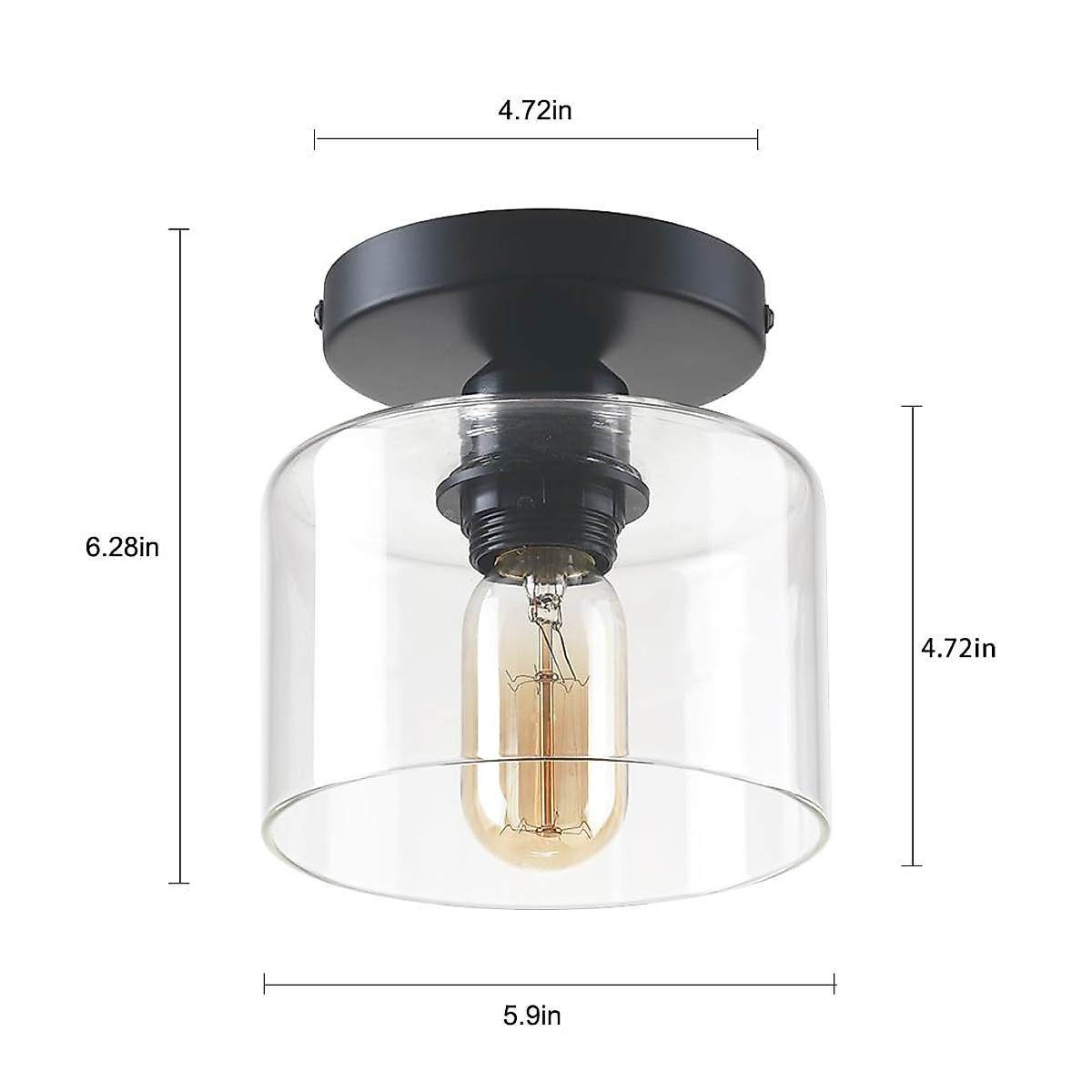 Deamakk Modern Semi-Flush Mount Ceiling Light, Rustic Ceiling Light Fixture for Closet, Hallway, Kitchen, Dining Room, Farmhouse Lighting, Matte Black Finish, Clear Glass Shade, E26, 5.9 inch