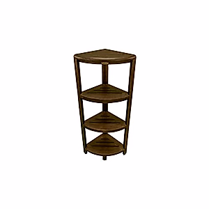 DecoTeak Corner Shower Shelf 4-Tier Oasis Teak Wood Corner Shower Bench with Storage Shelf 38" Height Snazzy Corner Shower Stool in Dark Brown Stained Finish