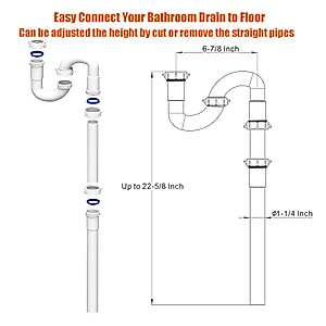 Bathroom Sink Drain Kit,1-1/4” Sink Drain Kit for Most Bathroom Sink Drain Repair Kit and Kitchen Sink Drain Kit,1-1/4” P Trap or S Trap Sink Plumbing Kit,Sink Pipe Replacement Kit