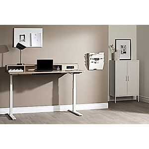 South Shore Majyta Adjustable Height Standing Desk with Built In Power Bar Soft Elm and Matte Black, Contemporary