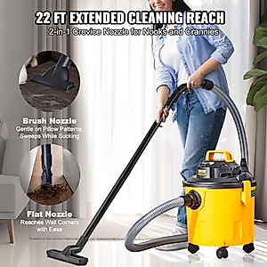 VEVOR Shop Vacuum Wet and Dry, 5 Gallon 6 Peak HP Wet/Dry Vac, Powerful Suction with Blower Function with Attachments 2-in-1 Crevice Nozzle, Small Shop Vac Perfect for Carpet Debris, Pet Hair, Car