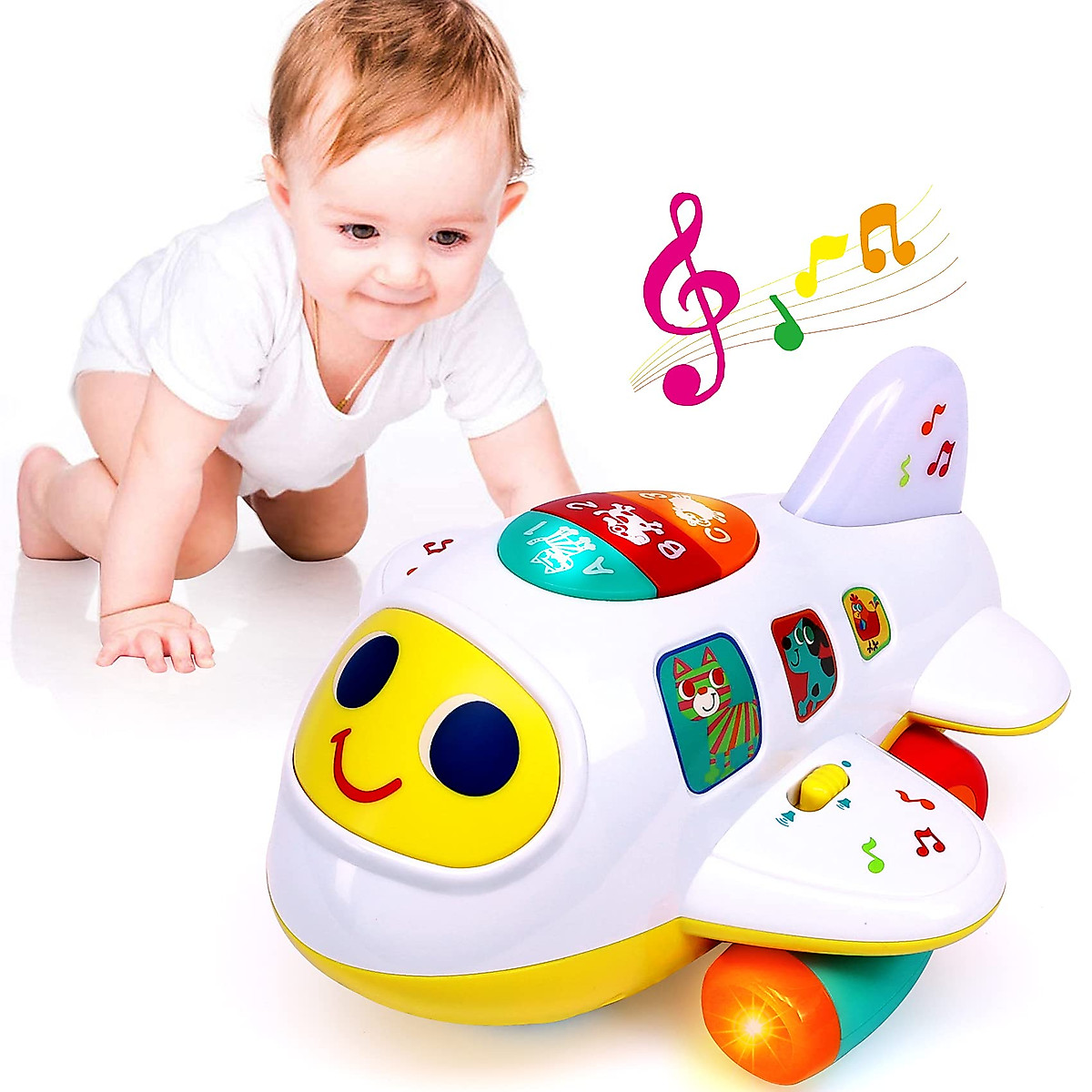 Baby Toy for 1 Years Old Boys Girls Gift Bump & Go Airplane Crawling Baby toys 12-18 Months Infant Tummy Time Toys with Light & Sound for 6 7 8 9 10 11 12 Month Walking Music First Birhthday Gift Toys