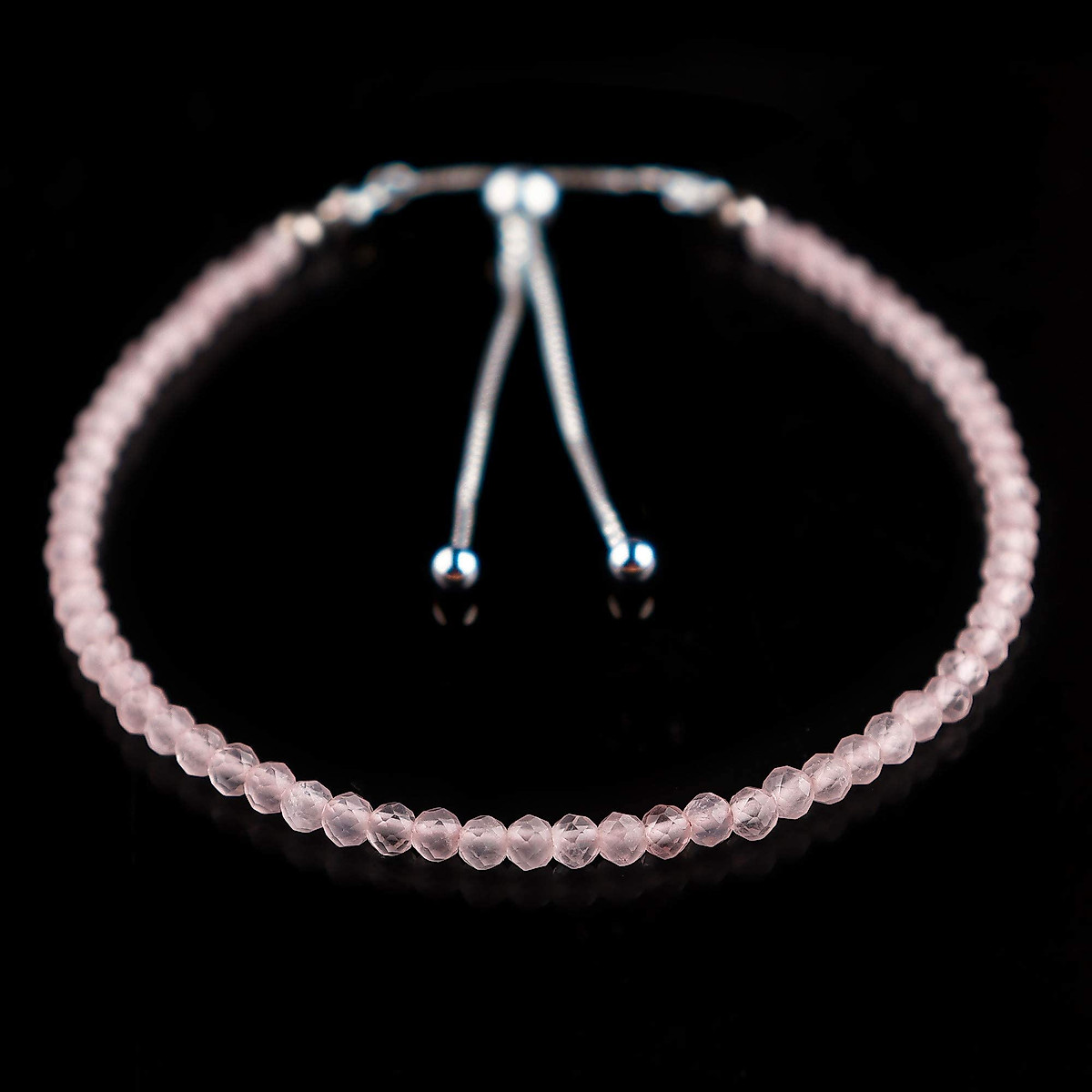 OdrillionGems Natural Rose Quartz Gemstones Bolo Bracelet, Micro-Faceted Beads, Healing Crystals, 925 Sterling Silver, Handmade, Birthstones, Adjustable Slider, Women Jewelry, Valentine Gifts, 10"