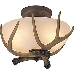 Craftmade X1611-EB Antler Alabaster Glass Semi Flush Mount Fixture Ceiling Lighting, 2-Light 120 Watts (9" H x 12" W), European Bronze