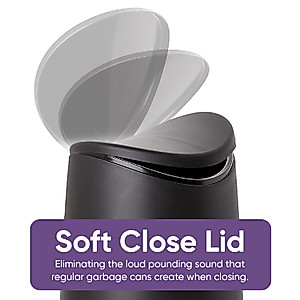 Superio Mini Plastic Bathroom Trash Can with Lid 3 Liter Black Modern Curved Step On Trash Can with Foot Pedal, Mini Kitchen Waste Bin, Durable and Soft Close for Bedroom, Office, Under Desk