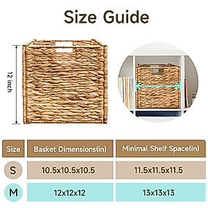 Storage Baskets Wicker Cube Baskets Foldable Handwoven Storage Baskets Bins with Handles Water Hyacinth Laundry Organizer Totes with Letter Boards and White Markers Set of 6 Pcs,12x12x12inch
