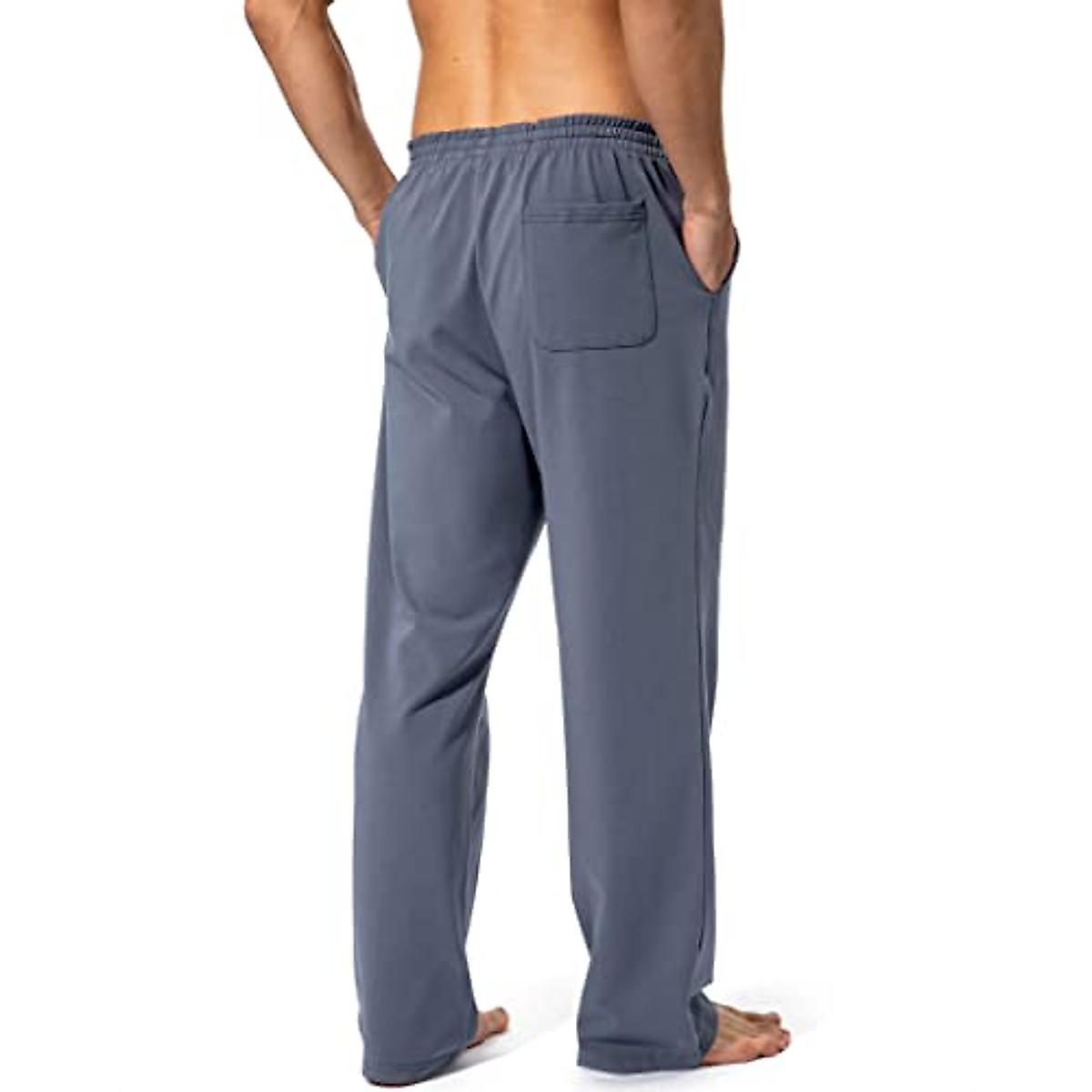 Pudolla Men's Cotton Yoga Sweatpants Athletic Lounge Pants Open Bottom Casual Jersey Pants for Men with Pockets (Mallard Blue Large)